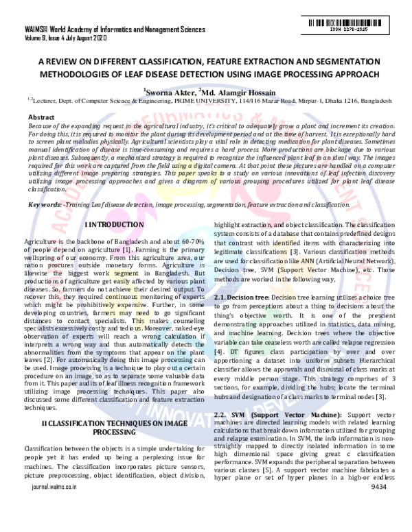 (PDF) A REVIEW ON DIFFERENT CLASSIFICATION, FEATURE EXTRACTION AND SEGMENTATION METHODOLOGIES OF ...