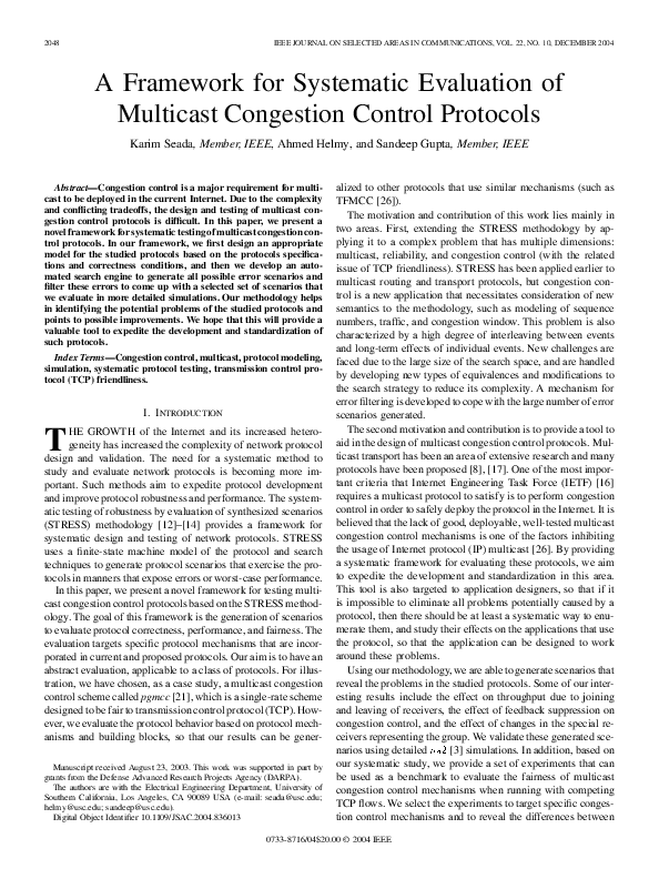 Pdf A Framework For Systematic Evaluation Of Multicast Congestion Control Protocols 