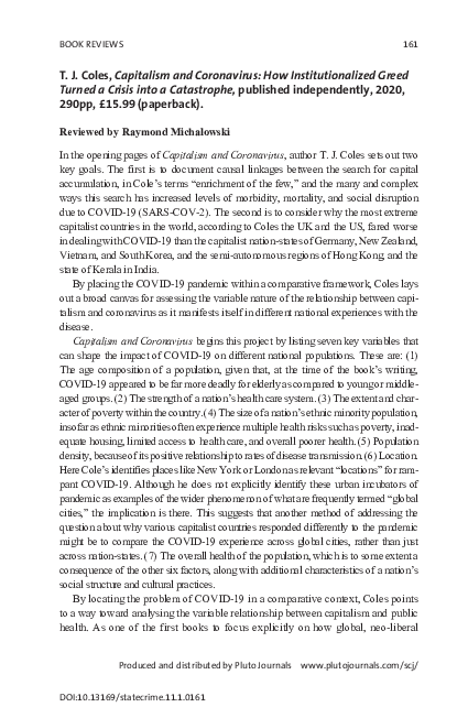 (PDF) T. J. Coles, Capitalism and Coronavirus: How Institutionalized ...