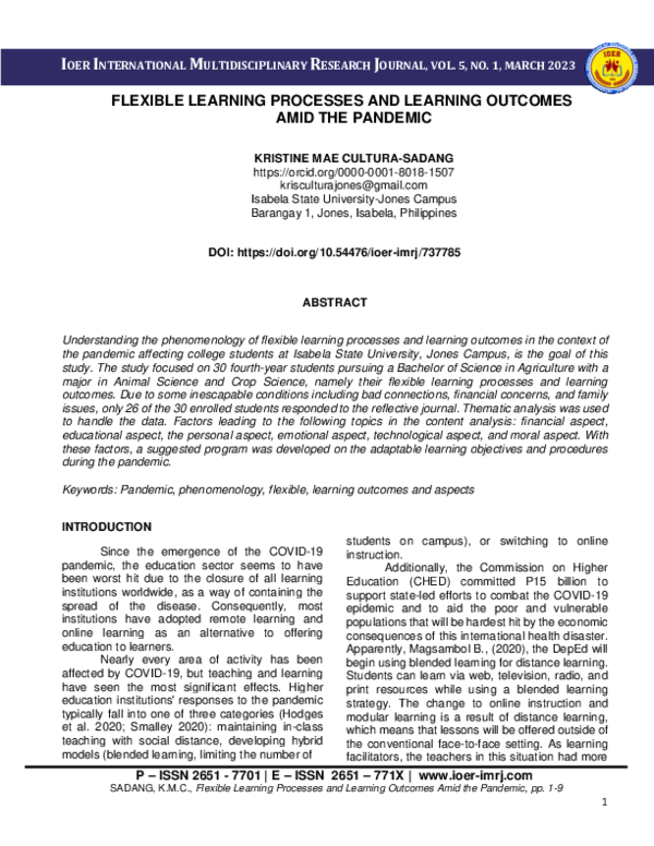 (PDF) FLEXIBLE LEARNING PROCESSES AND LEARNING OUTCOMES AMID THE PANDEMIC