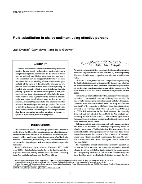 (PDF) Fluid substitution in shaley sediment using effective porosity