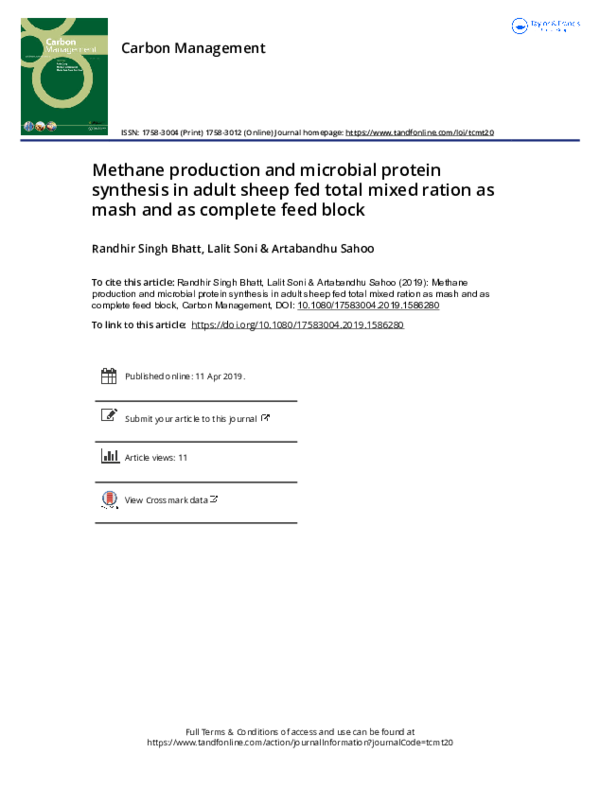 (PDF) Methane production and microbial protein synthesis in adult sheep ...