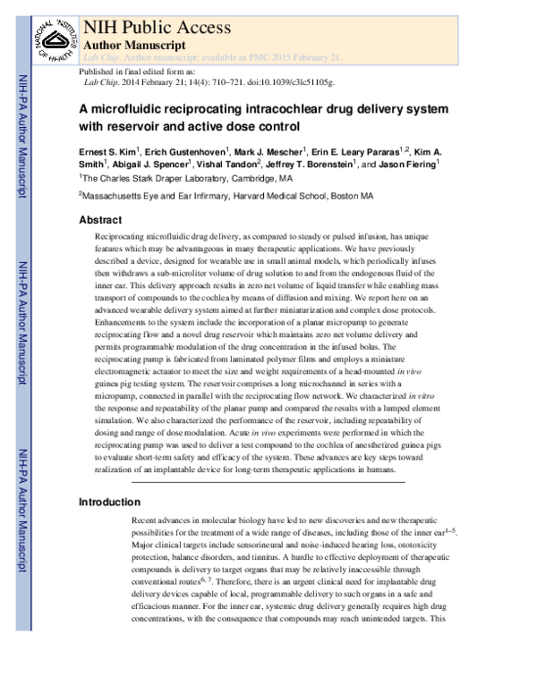 (PDF) A microfluidic reciprocating intracochlear drug delivery system ...