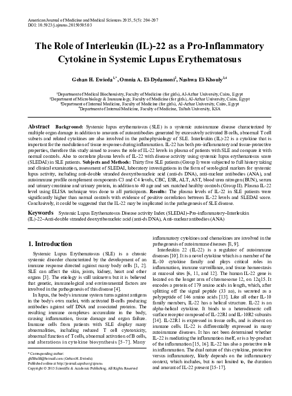 (PDF) The Role of Interleukin (IL)-22 as a Pro-Inflammatory Cytokine in ...
