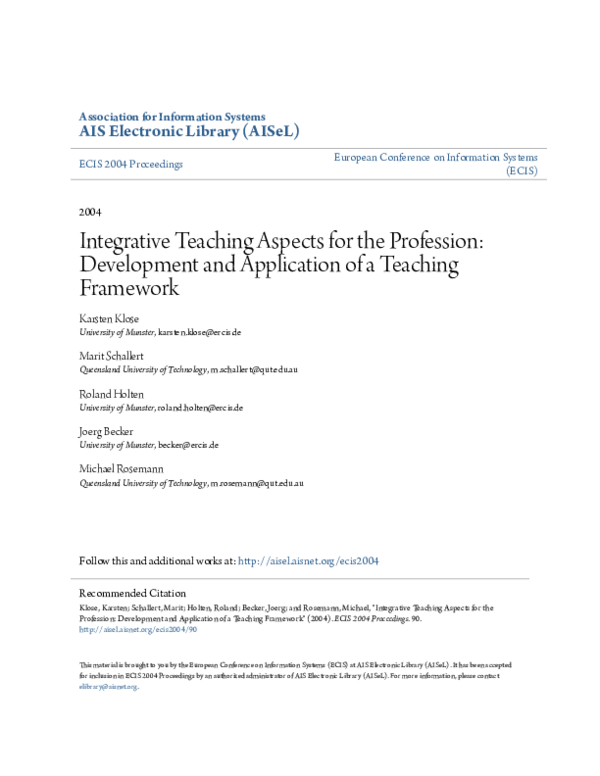 (PDF) Integrative Teaching Aspects for the Profession: Development and ...