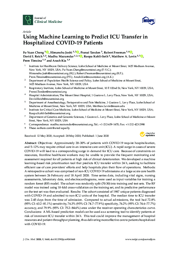 (PDF) Using Machine Learning to Predict ICU Transfer in Hospitalized ...