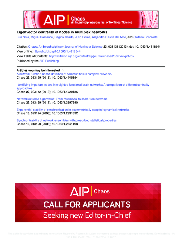 (PDF) Eigenvector centrality of nodes in multiplex networks