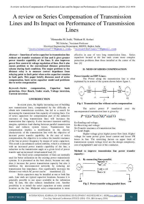 (PDF) A review on Series Compensation of Transmission Lines and Its ...