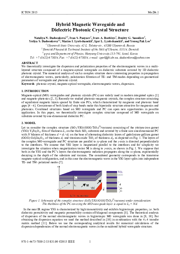 (PDF) Hybrid magnetic waveguide and dielectric photonic crystal structure