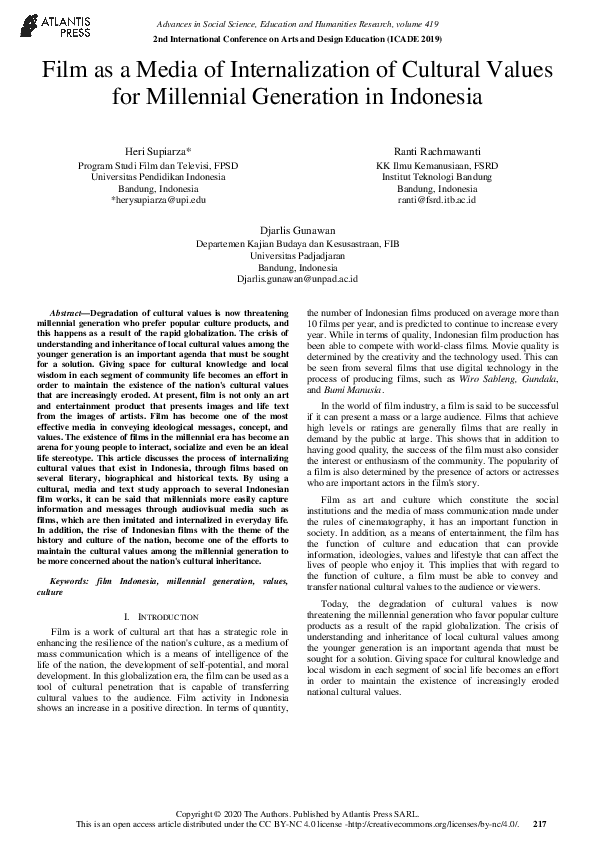 (PDF) Film as a Media of Internalization of Cultural Values for ...