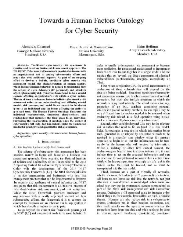 (PDF) Towards a Human Factors Ontology for Cyber Security