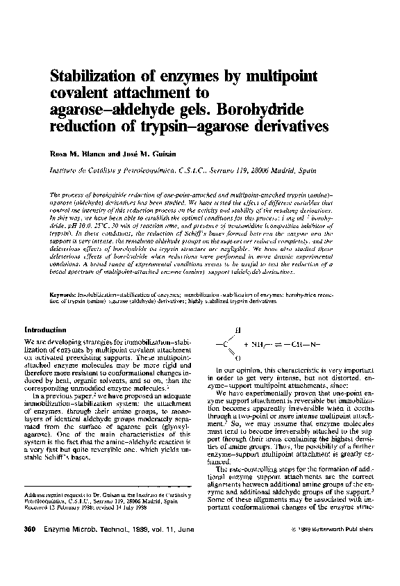 (PDF) Stabilization of enzymes by multipoint covalent attachment to ...