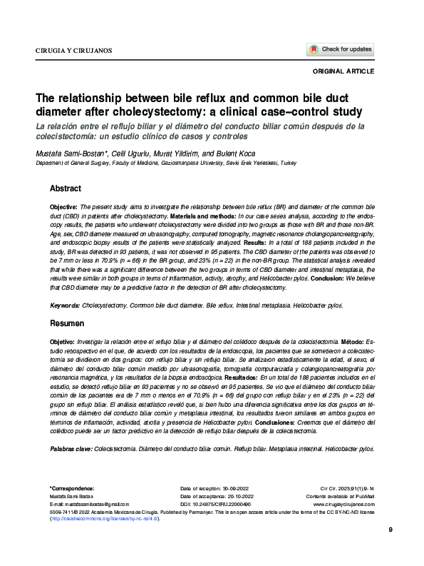 (PDF) La relación entre el reflujo biliar y el diámetro del conducto ...