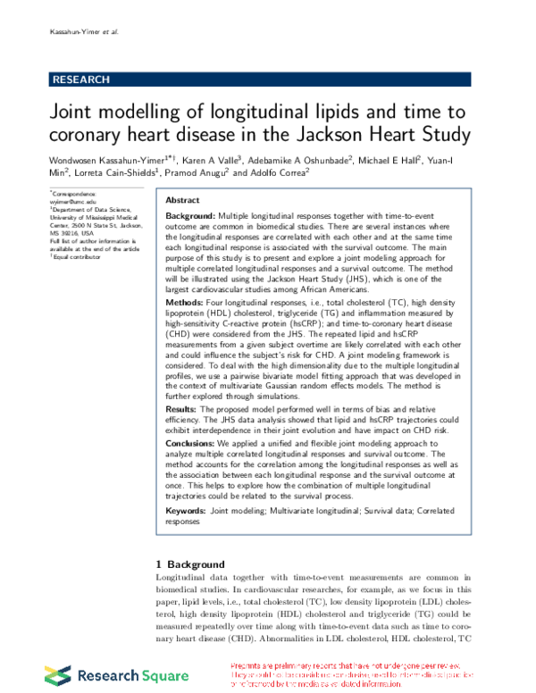 (PDF) Joint Modeling of Longitudinal Lipids and Time to Coronary Heart ...