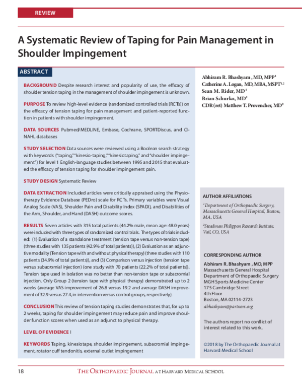 (PDF) A Systematic Review of Taping for Pain Management in Shoulder ...