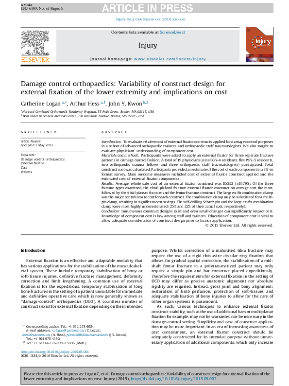 (PDF) Damage control orthopaedics: Variability of construct design for ...