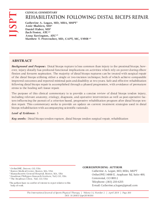 (PDF) Rehabilitation Following Distal Biceps Repair