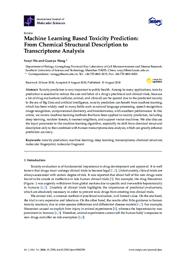 Pdf Machine Learning Based Toxicity Prediction From Chemical Structural Description To