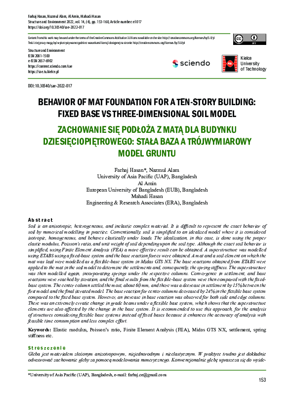 (PDF) Behavior of Mat Foundation for a Ten-Story Building: Fixed Base ...
