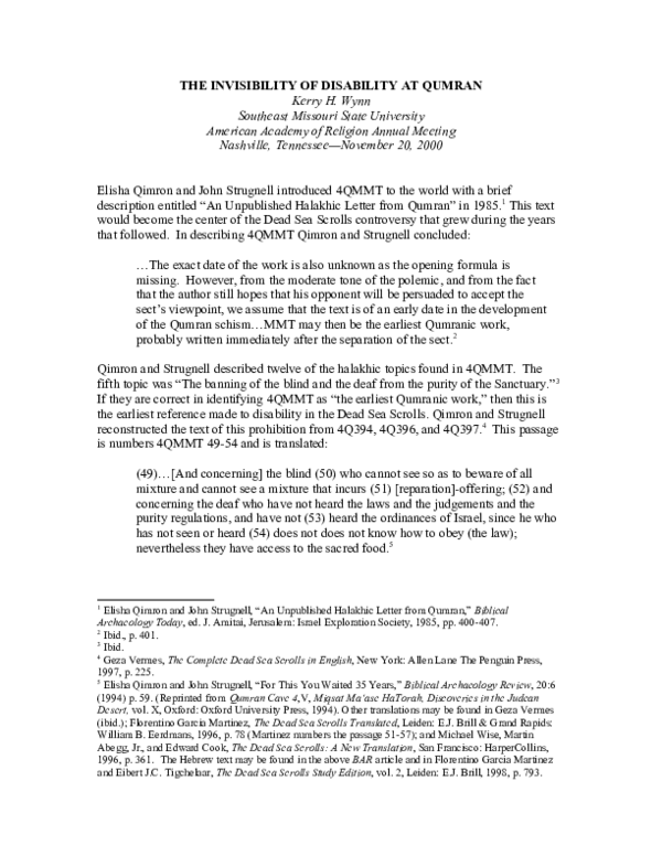 (DOC) THE INVISIBILITY OF DISABILITY AT QUMRAN