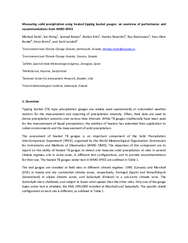 (PDF) Measuring solid precipitation using heated tipping bucket gauges ...