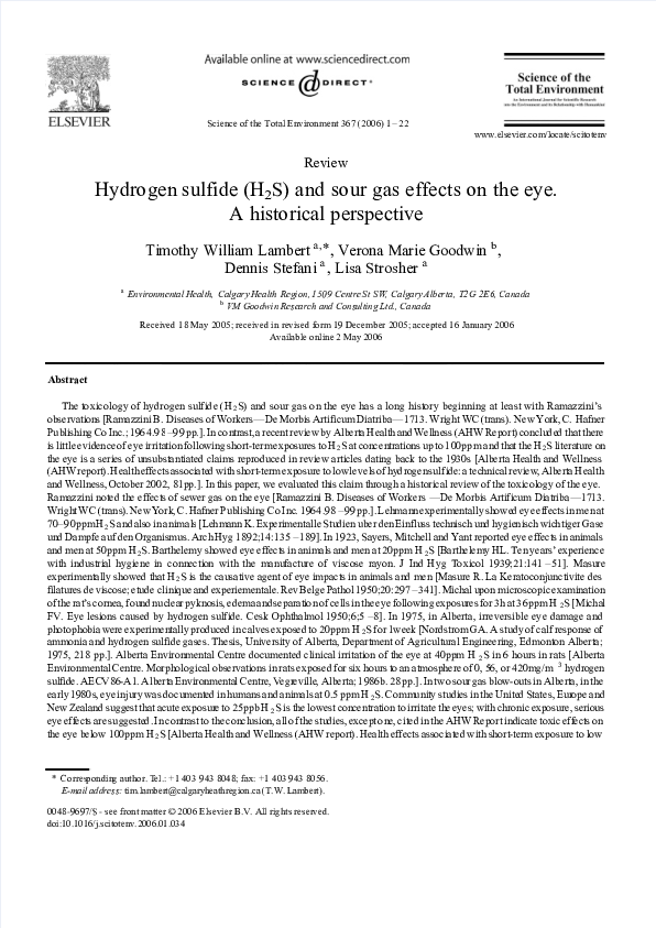 (PDF) Hydrogen sulfide (H2S) and sour gas effects on the eye. A ...
