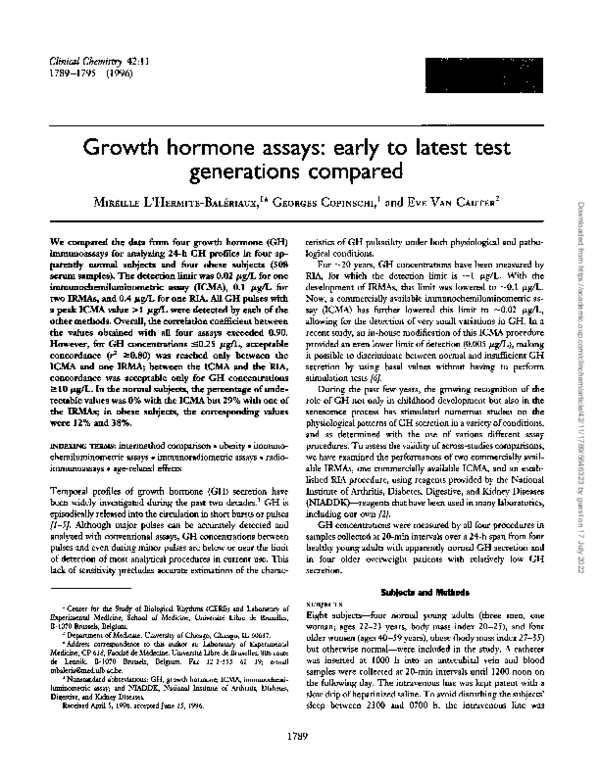 (PDF) Growth hormone assays: early to latest test generations compared