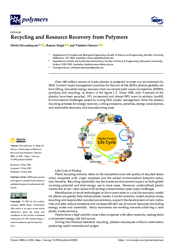 (PDF) Recycling and Resource Recovery from Polymers