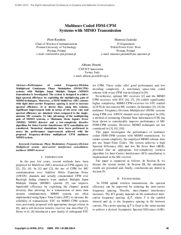 Pdf Abstract—performance Of Coded Frequency Division Multiplexed Continuous Phase Modulation