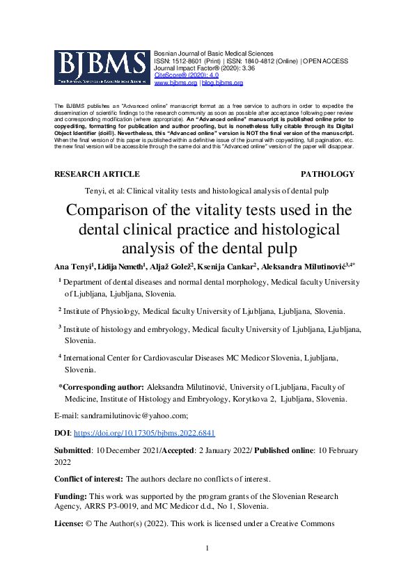 (PDF) Comparison of the vitality tests used in the dental clinical ...