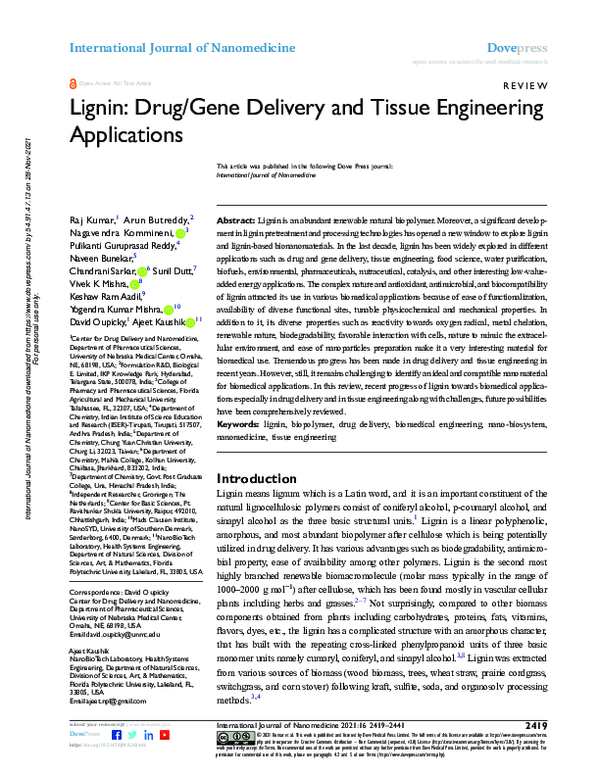 (PDF) Lignin: Drug/Gene Delivery and Tissue Engineering Applications