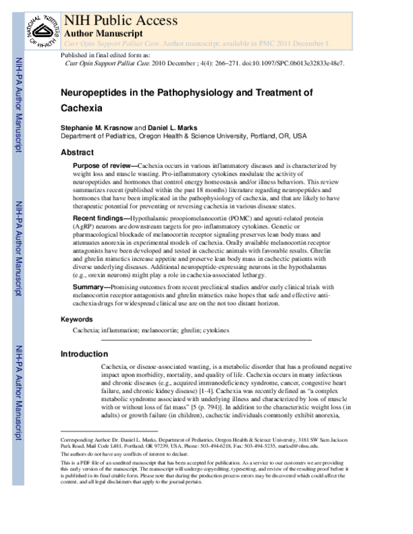 (PDF) Neuropeptides in the pathophysiology and treatment of cachexia
