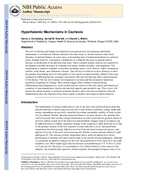 (PDF) Hypothalamic mechanisms in cachexia