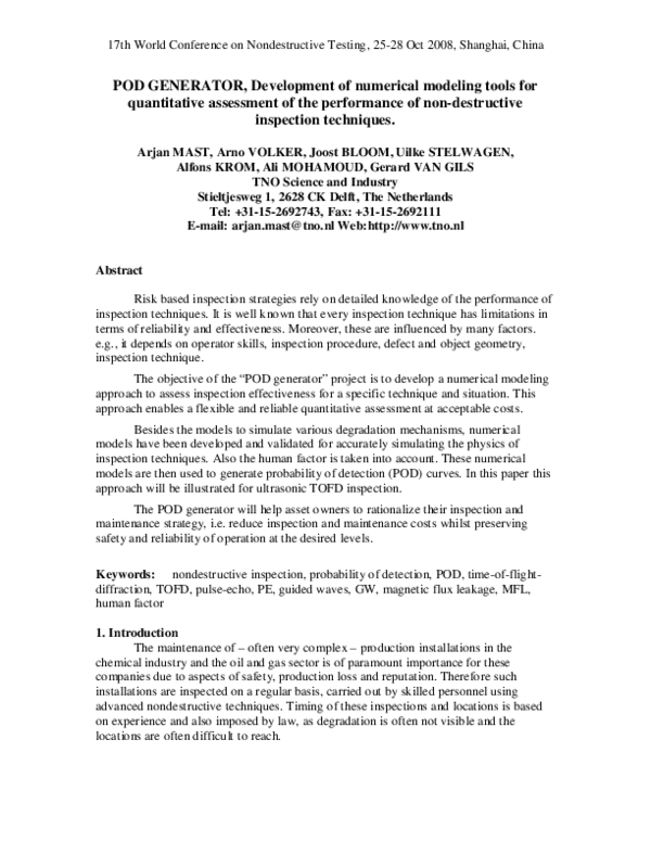 Pdf Pod Generator Project Development Of Numerical Modeling Tools