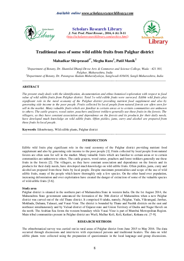 (PDF) Traditional uses of some wild edible fruits from Palghar district