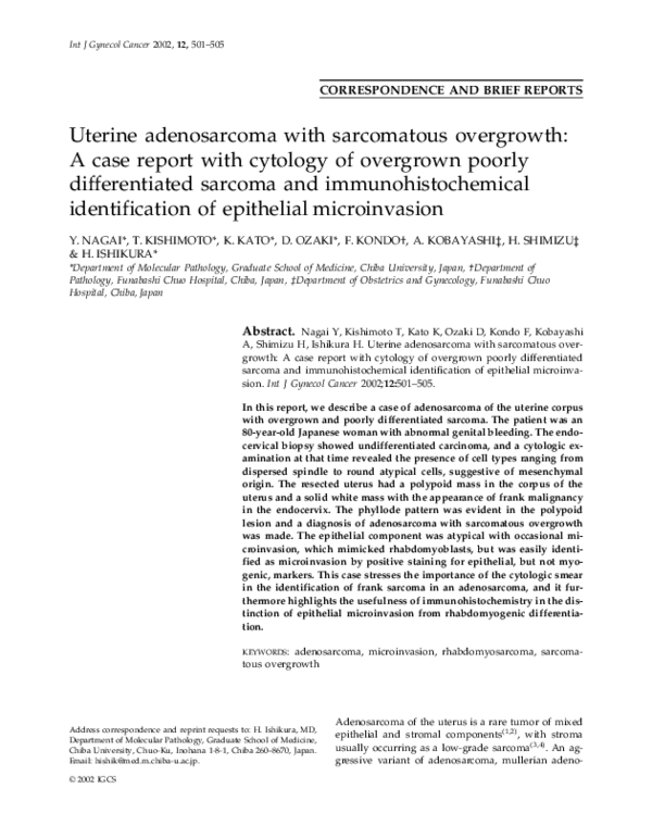 (PDF) Uterine Adenosarcoma with Sarcomatous Overgrowth versus Uterine ...
