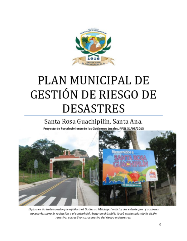 (PDF) PLAN MUNICIPAL DE GESTIÓN DE RIESGO DE DESASTRES, Municipio de ...