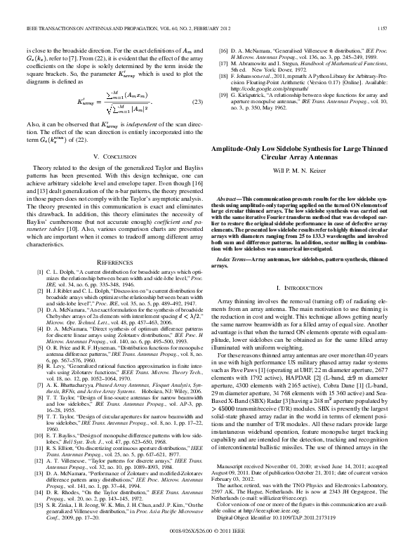 (PDF) Amplitude-Only Low Sidelobe Synthesis for Large Thinned Circular Array Antennas