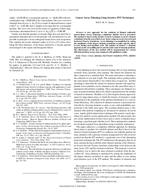 Pdf Linear Array Thinning Using Iterative Fft Techniques 