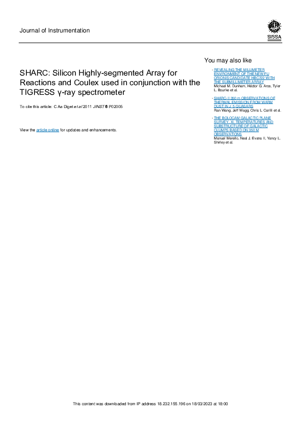 (PDF) SHARC: Silicon Highly-segmented Array for Reactions and Coulex ...