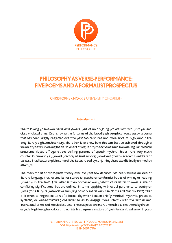 (PDF) Philosophy as Verse-Performance: five poems and a formalist ...