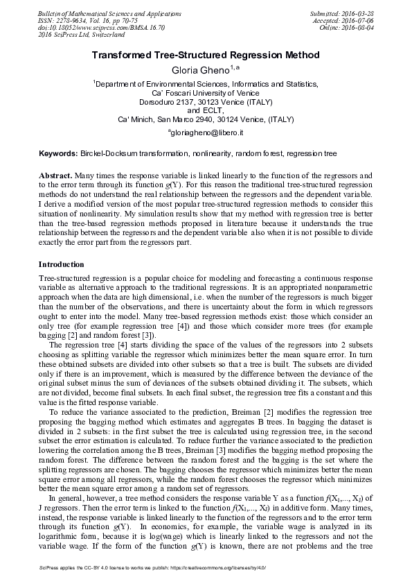 Pdf Transformed Tree Structured Regression Method