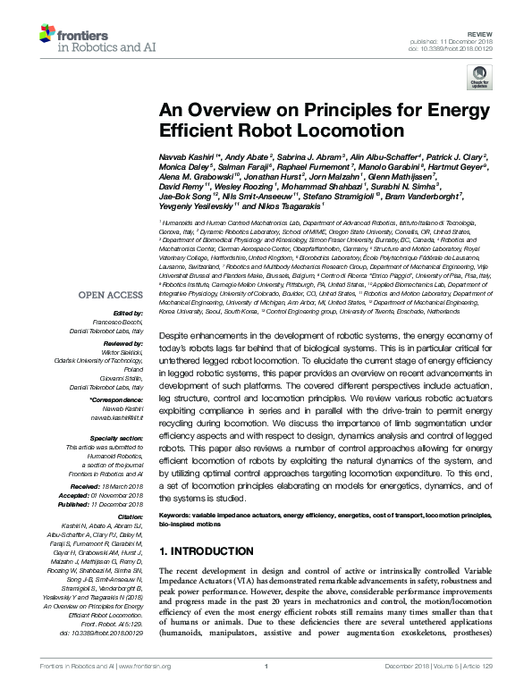 (PDF) An Overview on Principles for Energy Efficient Robot Locomotion
