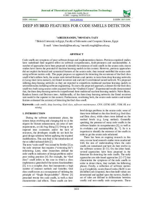 (PDF) Deep Hybrid Features for Code Smells Detection