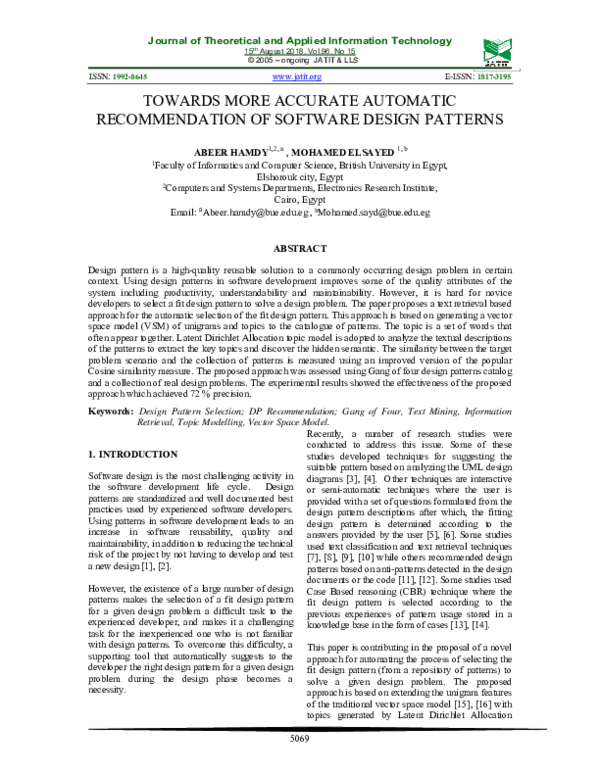 (PDF) Towards More Accurate Automatic Recommendation of Software Design Patterns