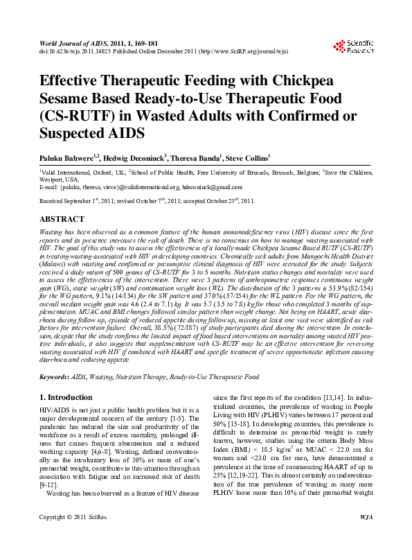 (PDF) Effective Therapeutic Feeding with Chickpea Sesame Based Ready-To ...