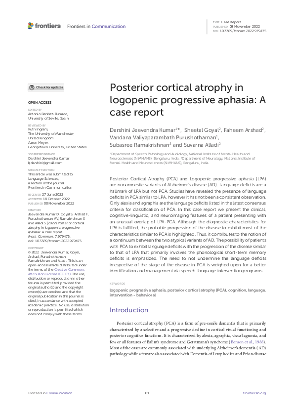 (PDF) Posterior cortical atrophy in logopenic progressive aphasia: A ...