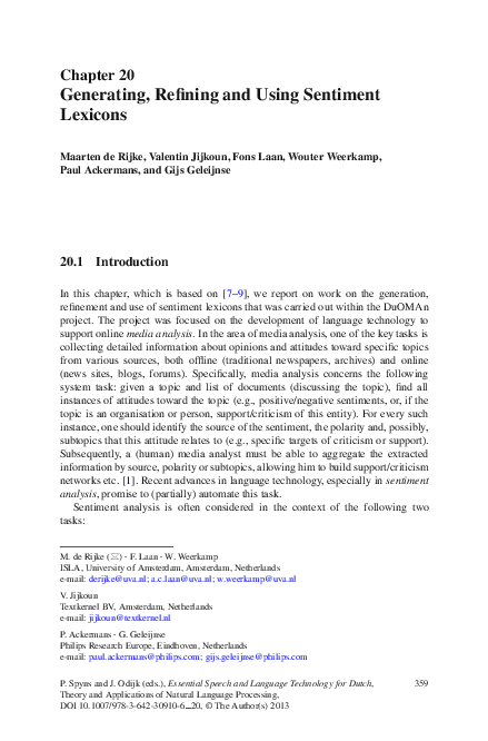 (PDF) Generating, Refining and Using Sentiment Lexicons