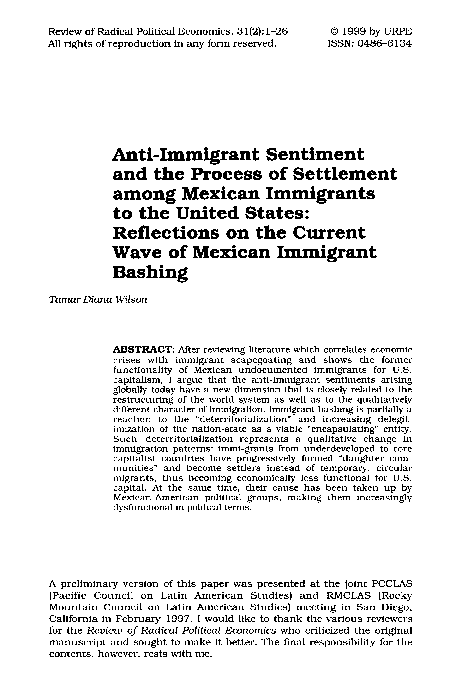(PDF) Anti-Immigrant Sentiment and the Process of Settlement among ...