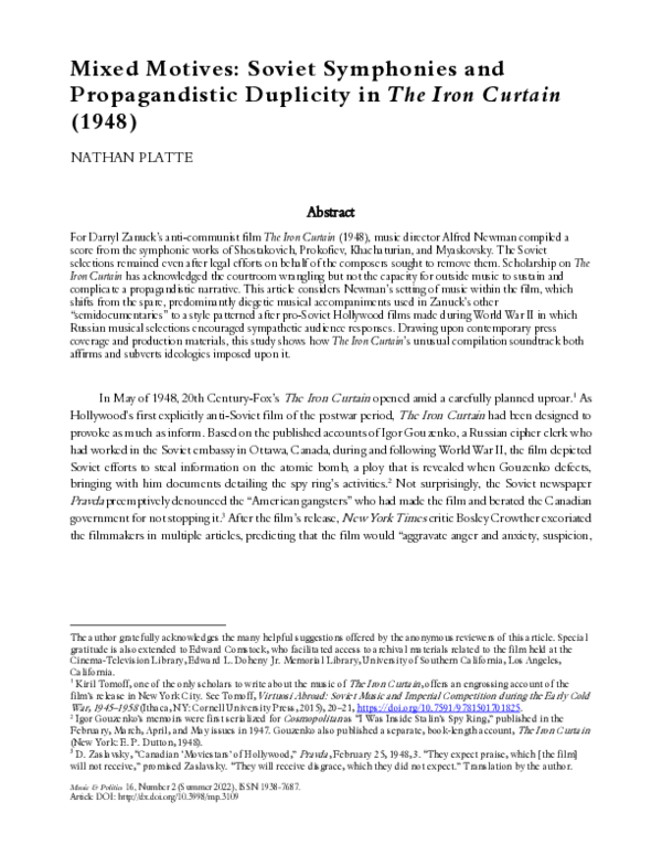 (PDF) Mixed Motives: Soviet Symphonies and Propagandistic Duplicity in ...
